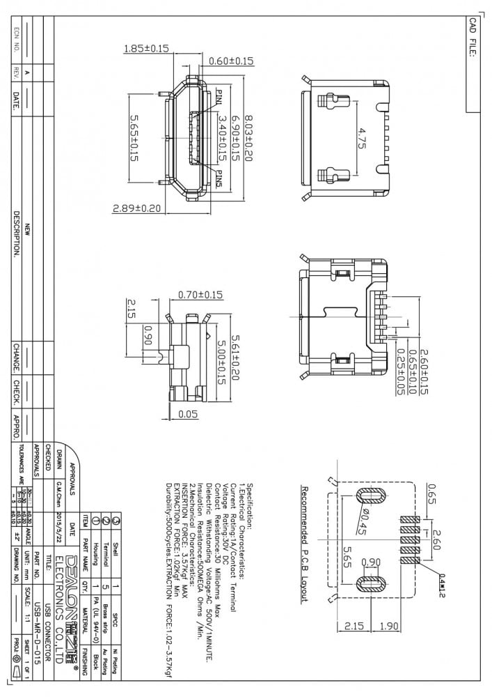 DEALON USB-MR-D-015 technical document