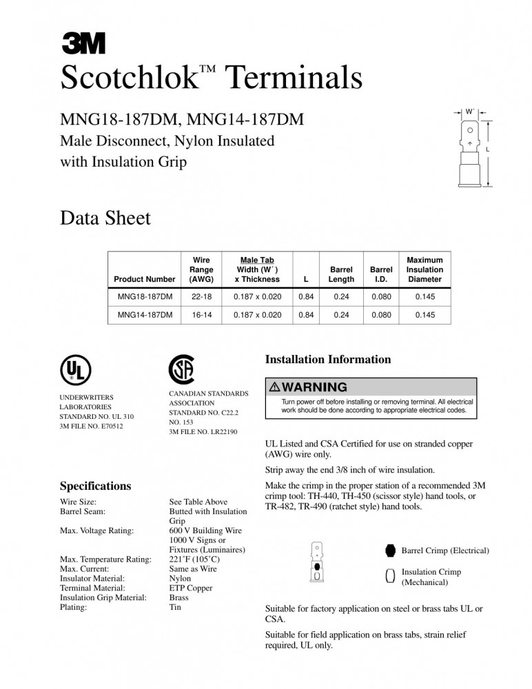 MNG18-187DMK technical datasheet page 1