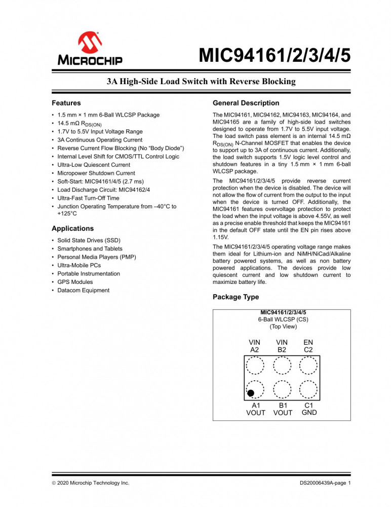 MIC94163 technical document page 1