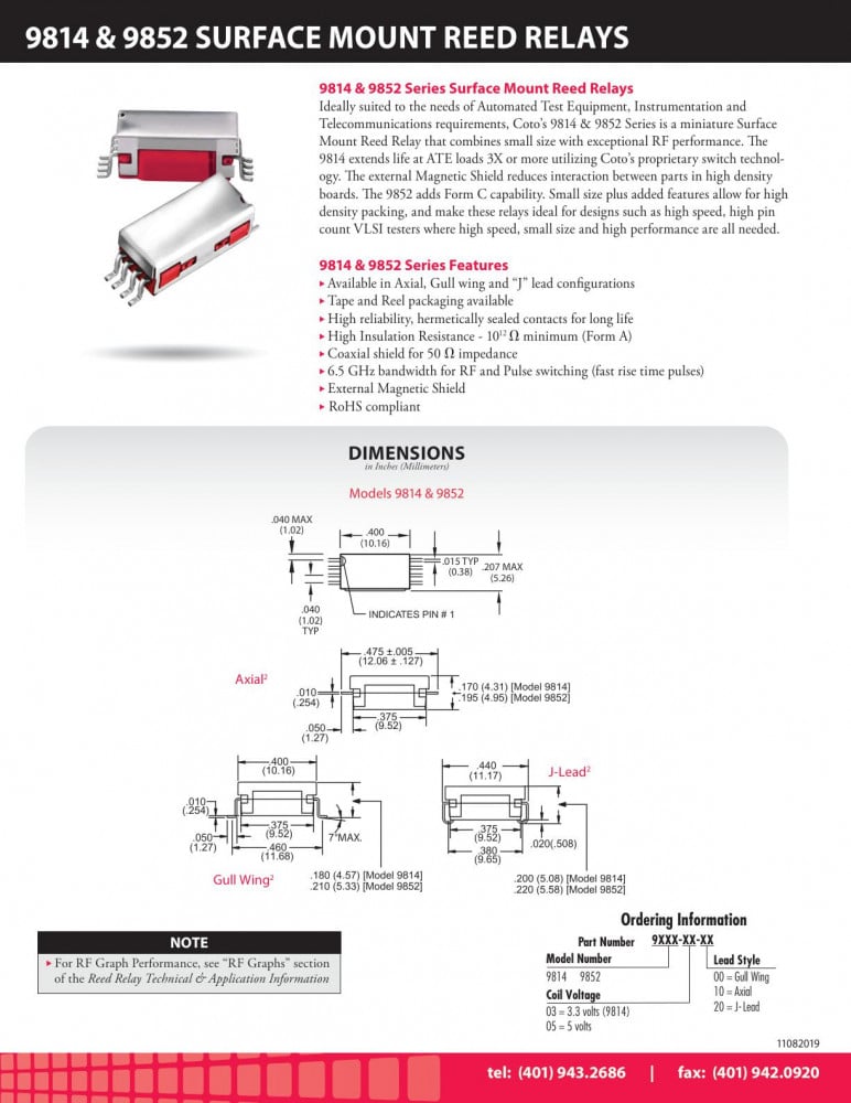 COTO 9814 and 9852 series datasheet page 1