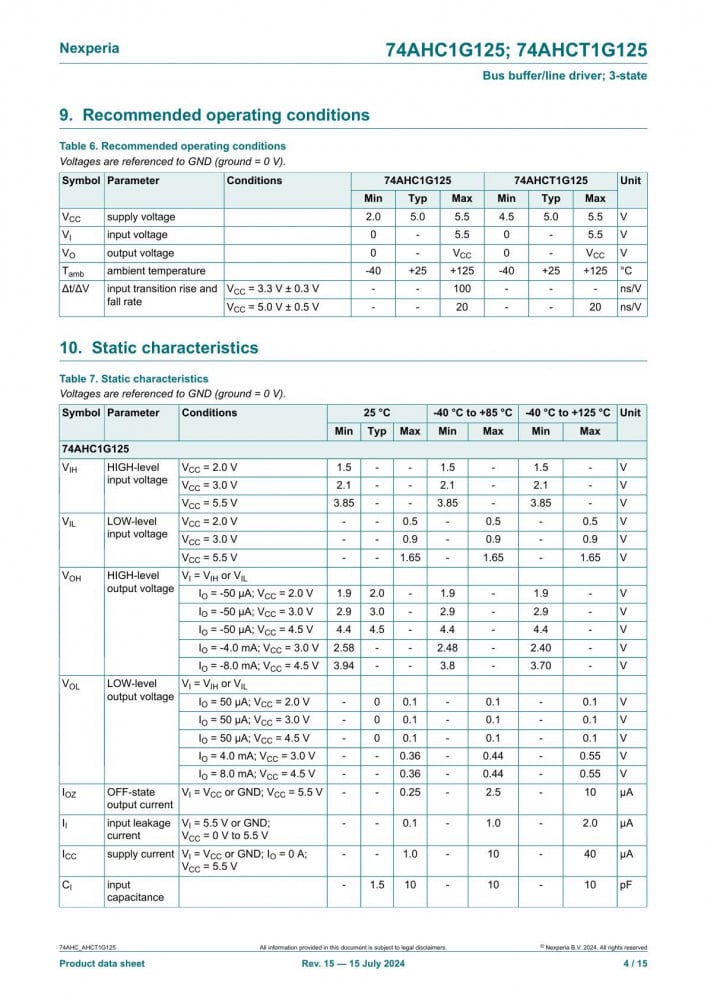 74AHC1G125GW datasheet page 4