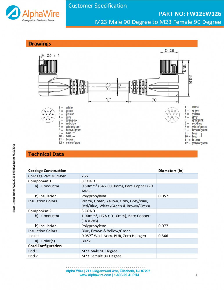 Alpha Wire FW12EW126 BK359 technical drawing page 1