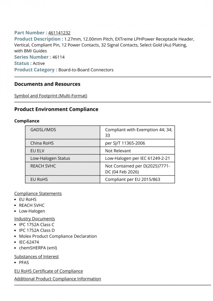 MOLEX 461141232 document page 1