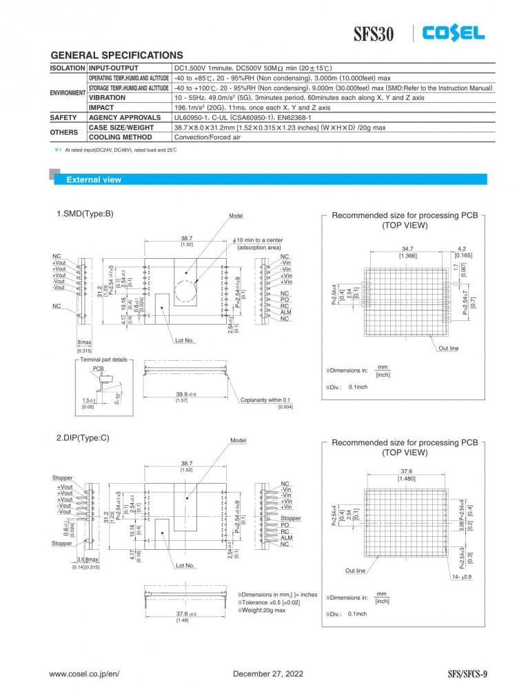 Cosel SFCS series datasheet page 9