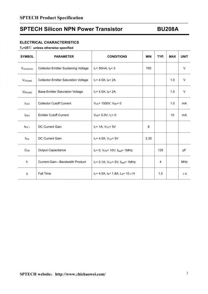 BU208A technical document page 2