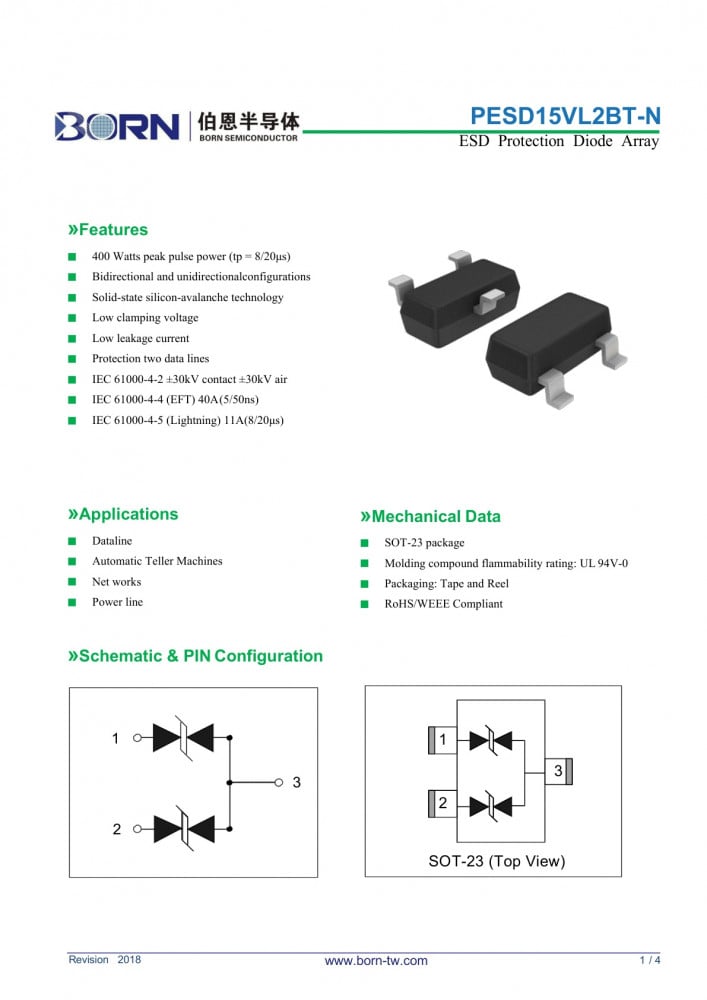 PESD15VL2BT-N datasheet page 1