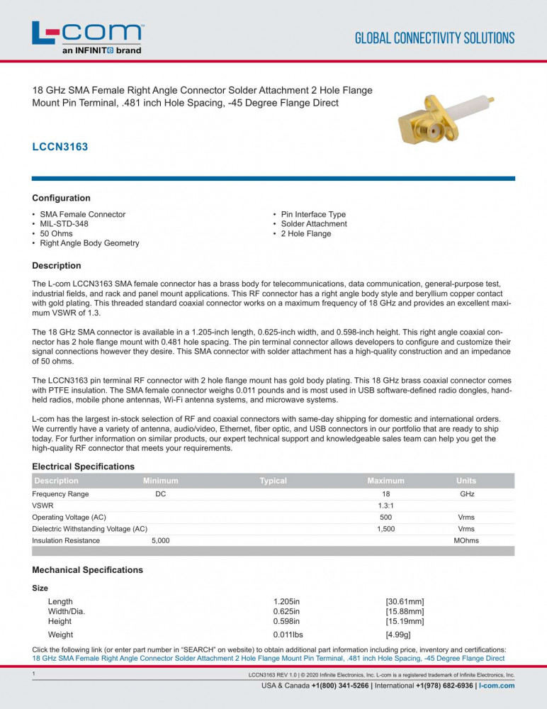 LCCN3163 product specification page 1