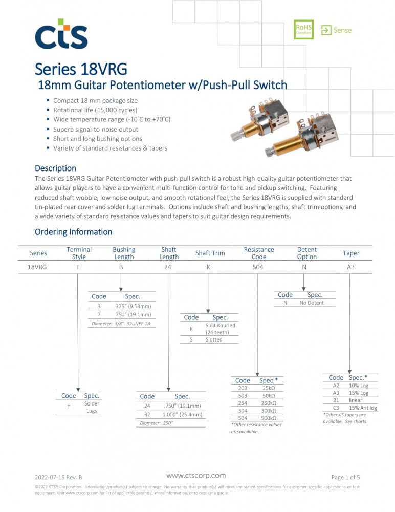 CTS 18VRG datasheet page 1