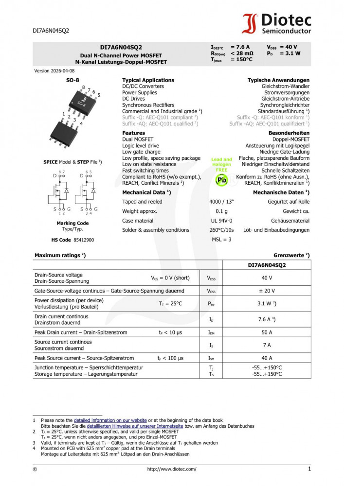 DI7A6N04SQ2 datasheet page 1