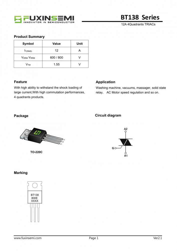 BT138-800E technical document page 1