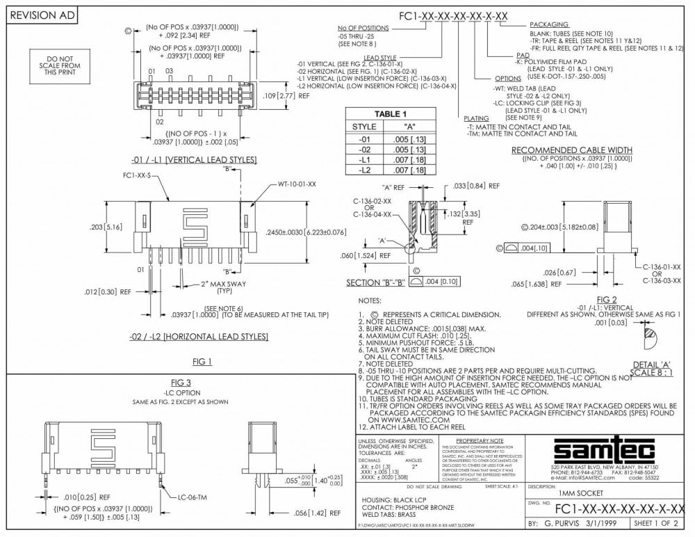 Samtec FC1-07-01-T-LC-K technical document page 1