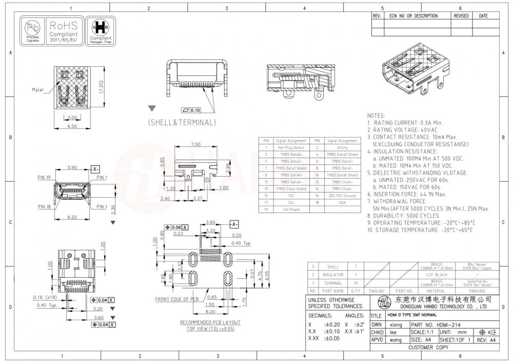 HDMI-214 technical document preview