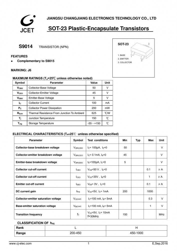 S9014 datasheet page 1