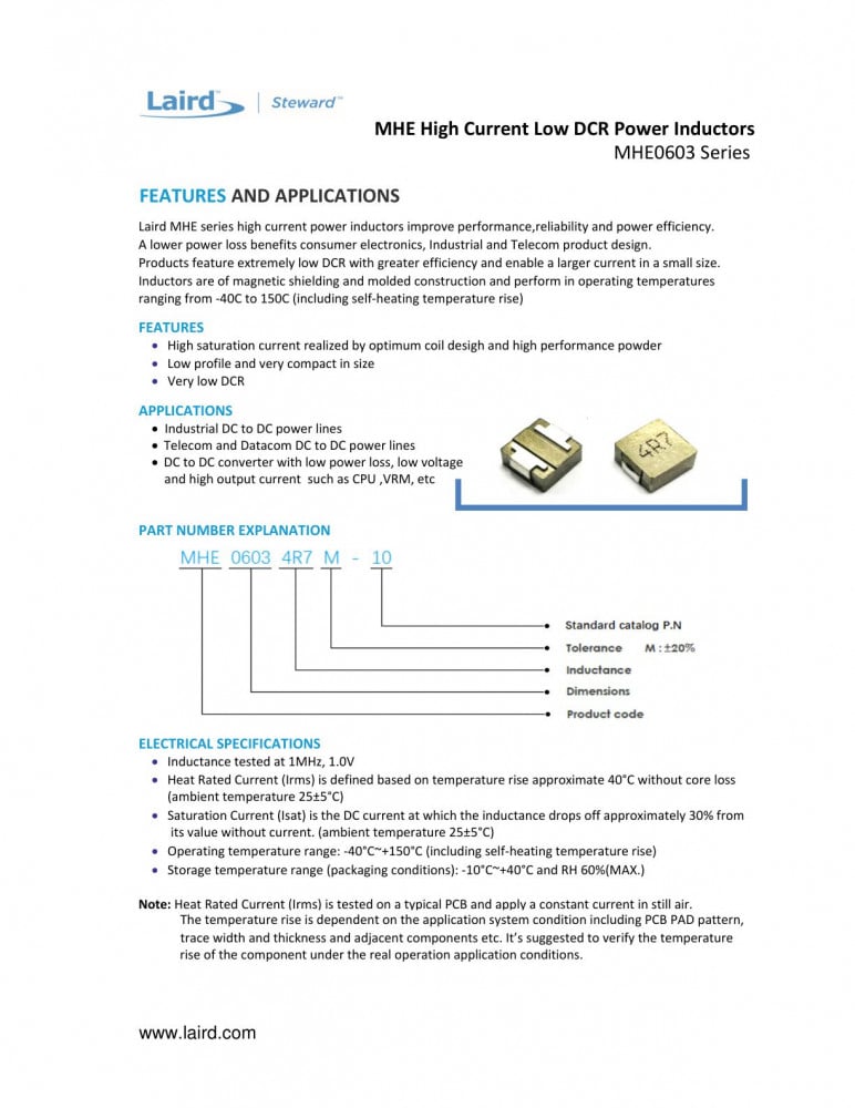 Laird MHE0603 datasheet page 1