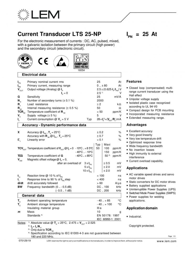 LEM LTS 25-NP datasheet page 1