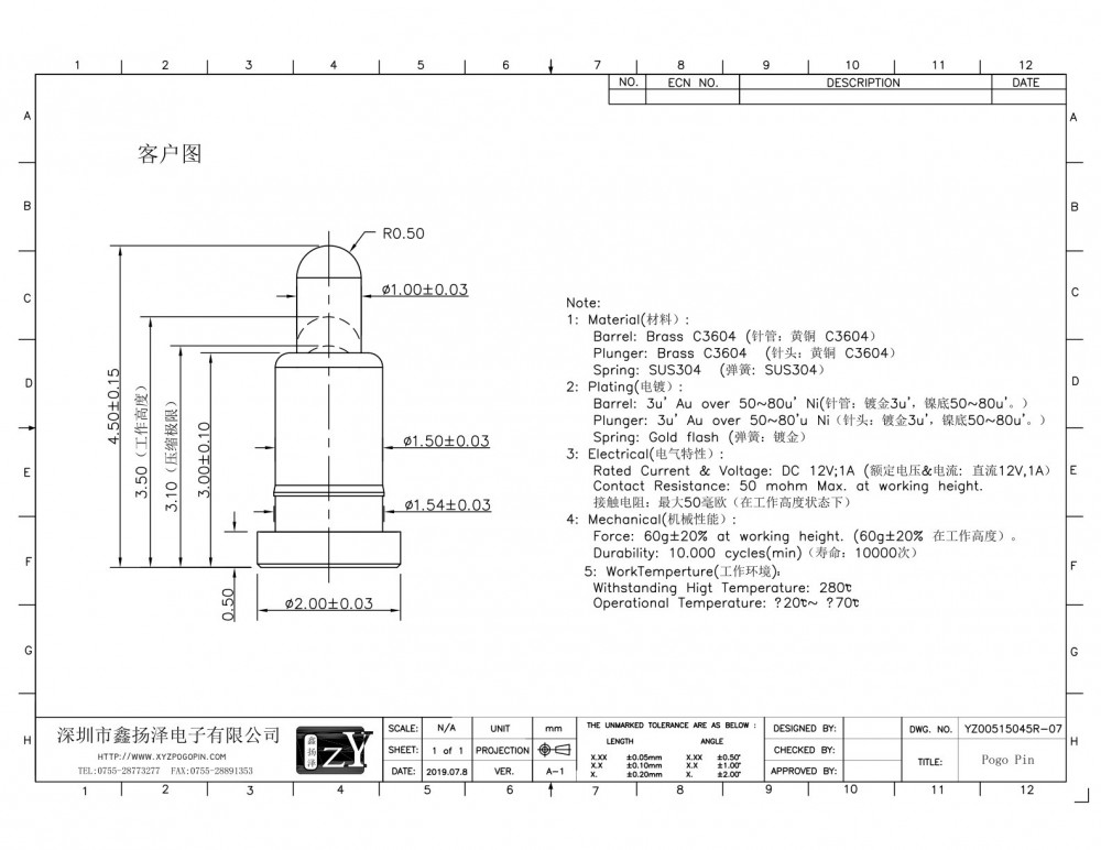 YZ00515045R-07 drawing and packaging page