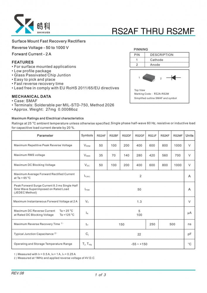 RS2JF datasheet page 1