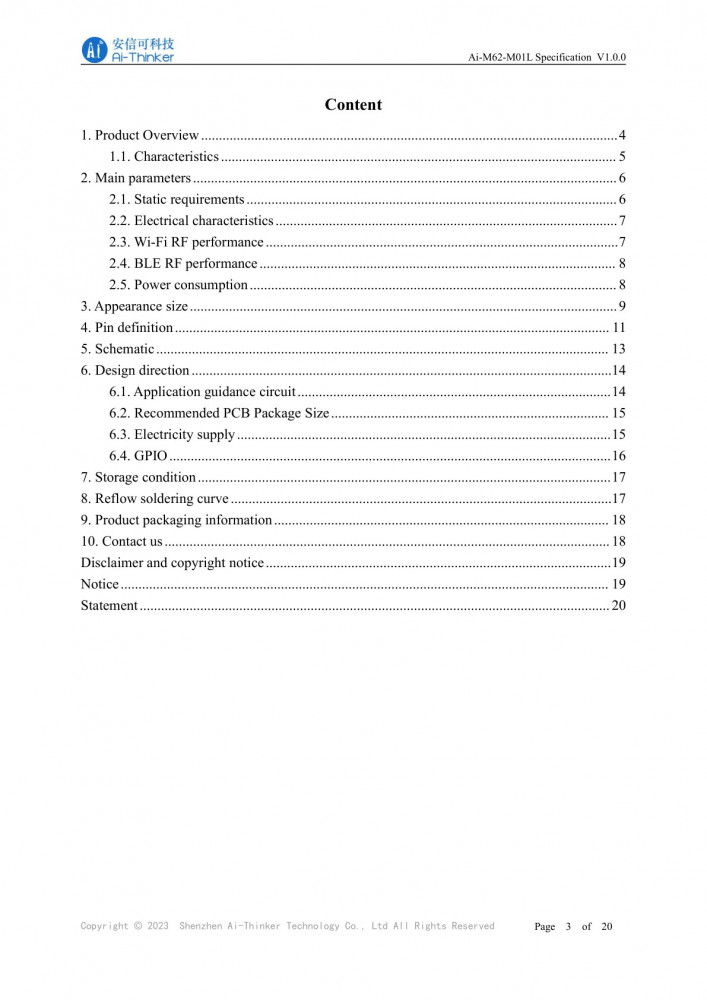 Ai-M62-M01L(BLIFN4) technical document page 3
