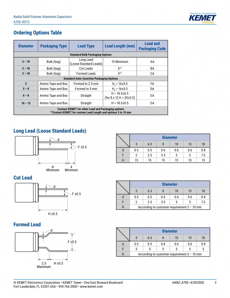 KEMET A750 datasheet page 2