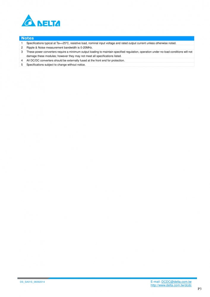 DELTA SA01S0515A datasheet page 3