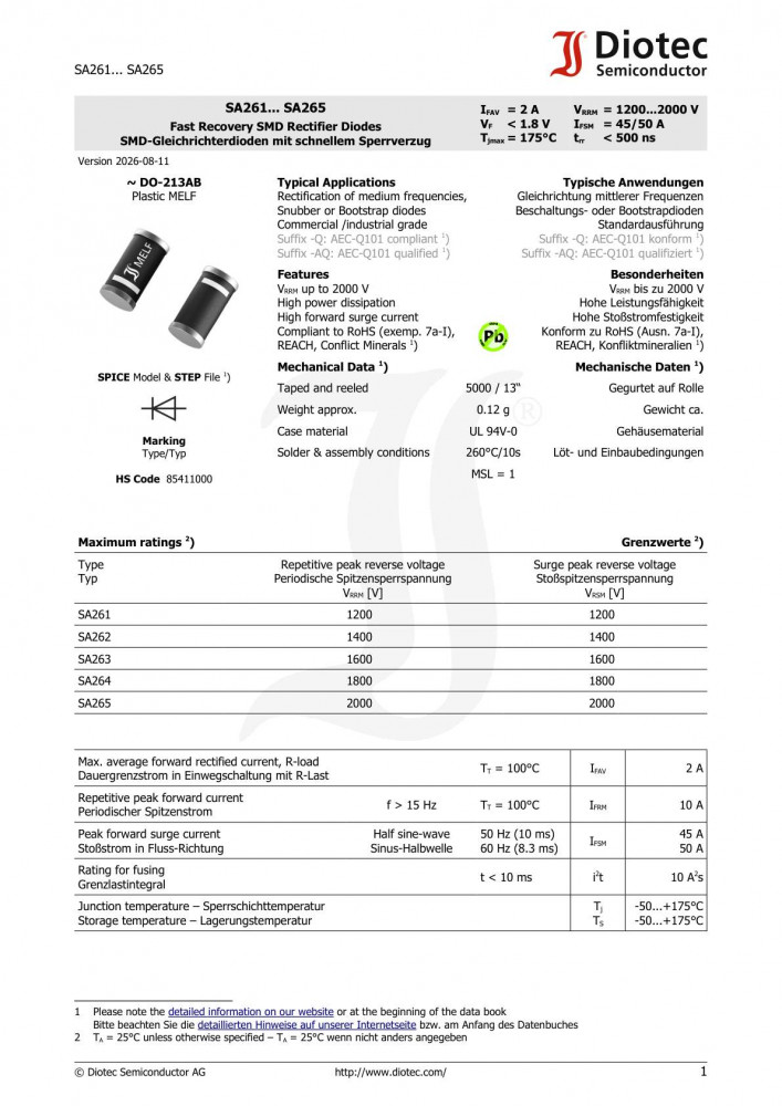 DIOTEC SA265 datasheet page image 1