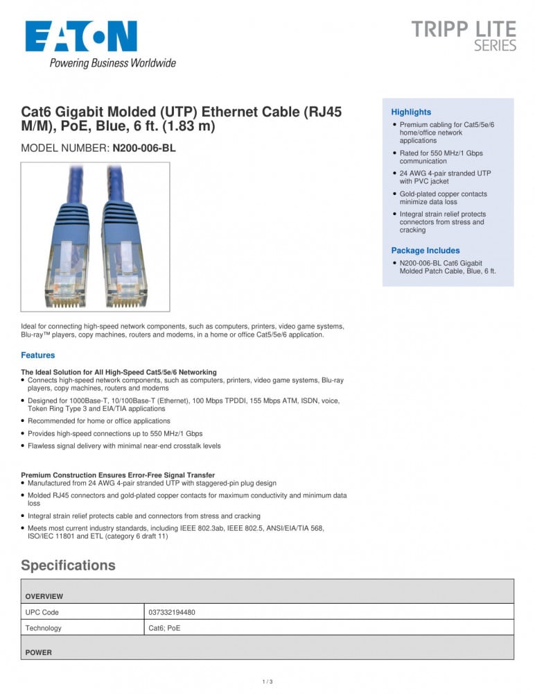 N200-006-BL product document page 1
