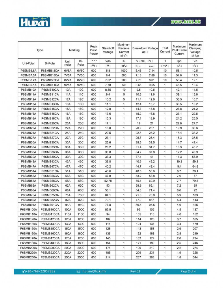 P6SMB200A datasheet page 2