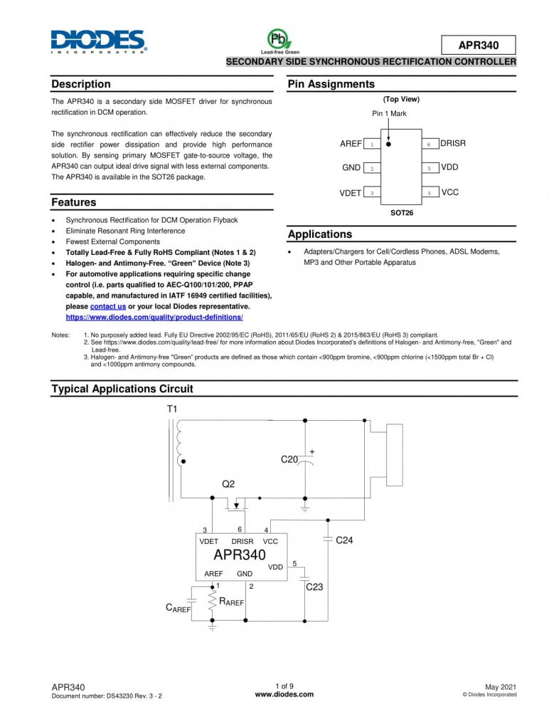 APR340W6-7 datasheet page 1