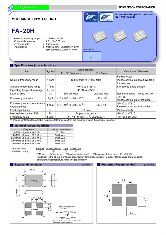 EPSON FA-20H crystal unit technical document