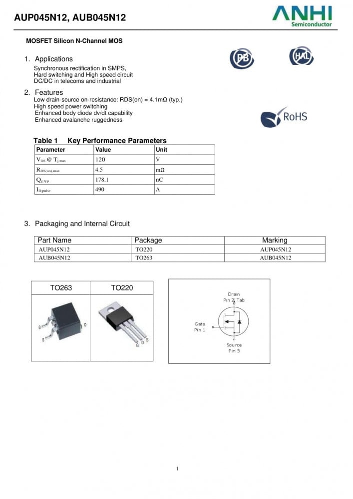 AUB045N12 datasheet page 1