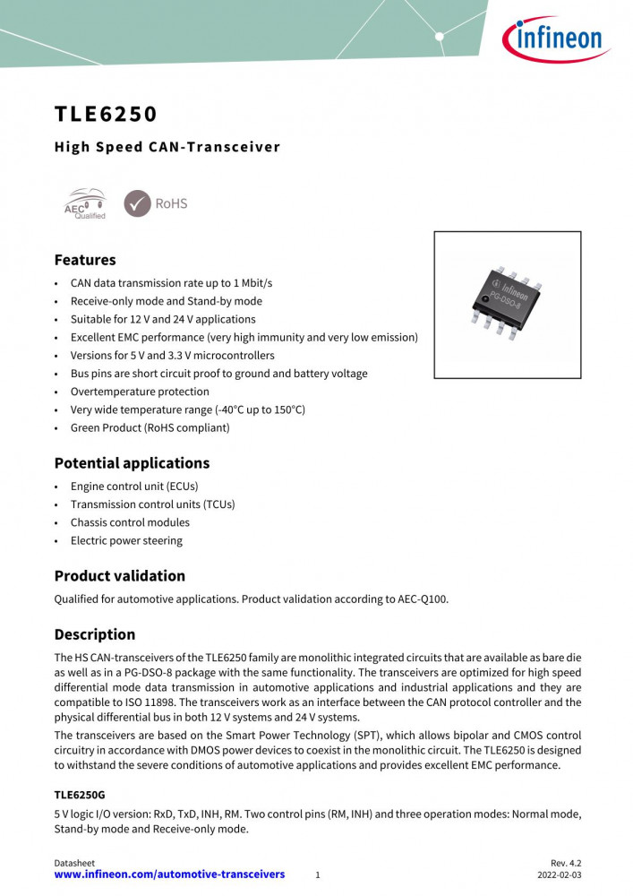 TLE6250 datasheet page 1