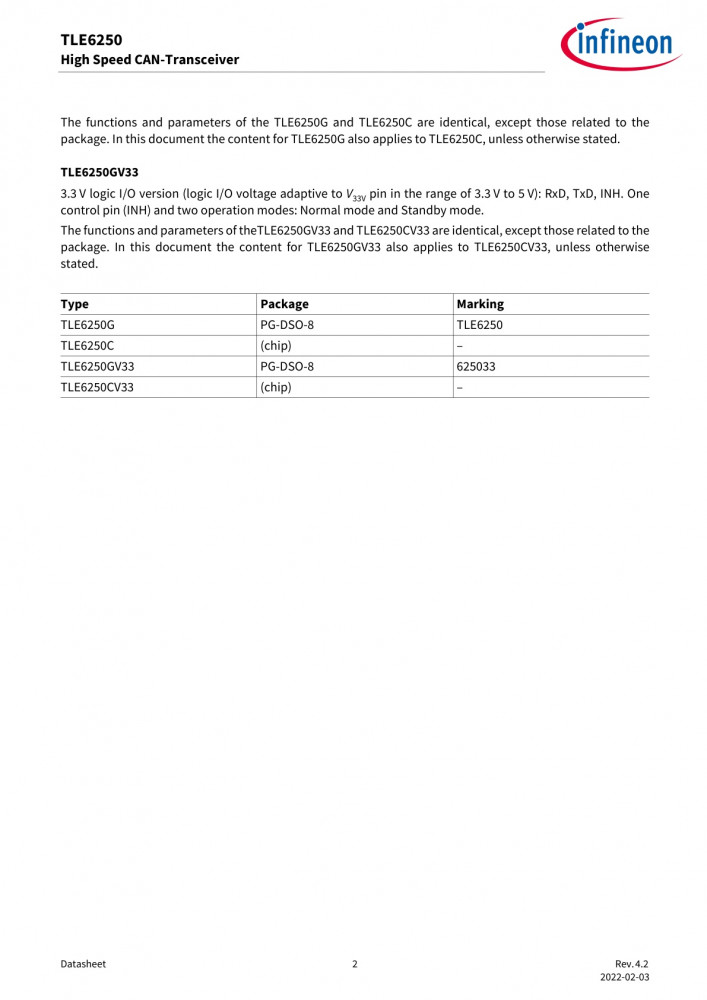 TLE6250 datasheet page 2