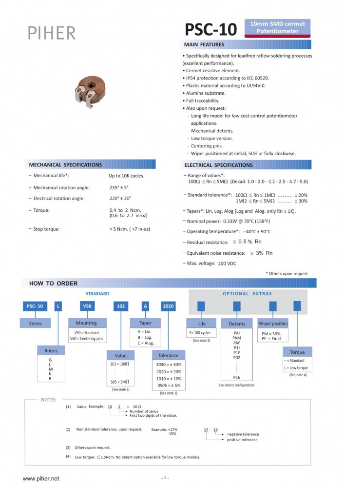 PSC10 series datasheet page 1