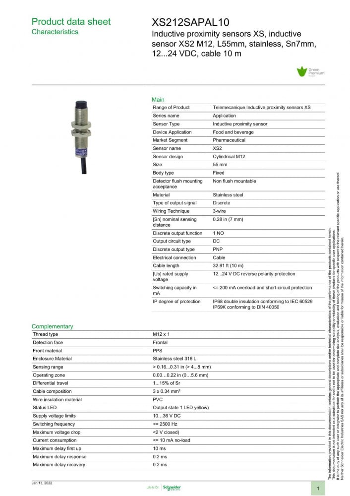 XS212SAPAL10 technical document page 1