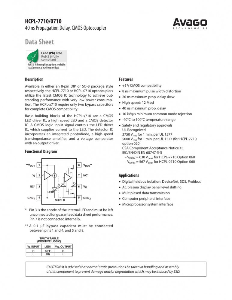 HCPL-7710 datasheet page 1