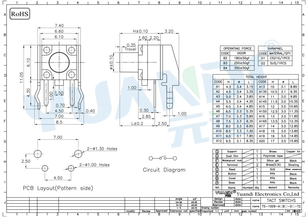 Yuandi TS-1009-A12B3-D2-T2 technical drawing