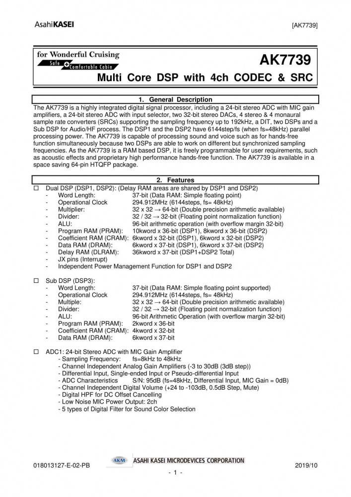 AK7739 datasheet page 1