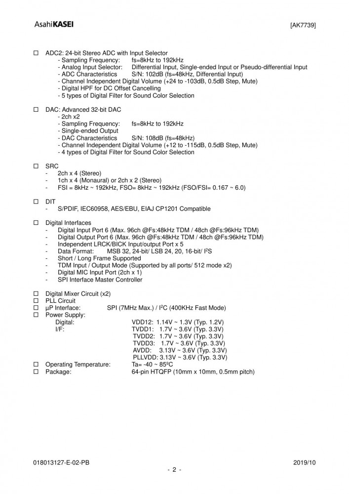 AK7739 datasheet page 2