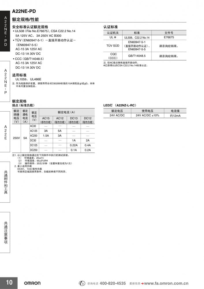 OMRON A22E technical document page 10