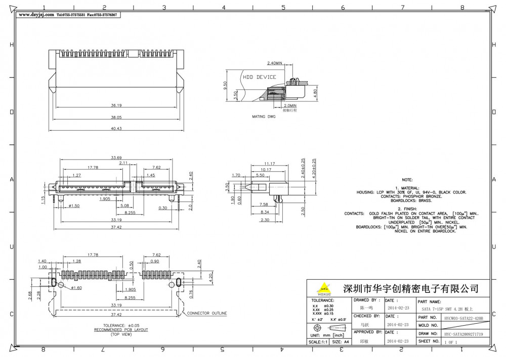 HOAUC HYCW03-SATA22-420B product drawing