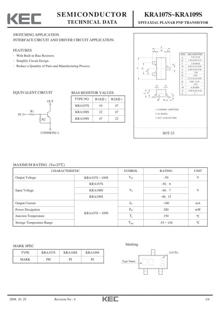KRA108S-RTK/P datasheet page 1