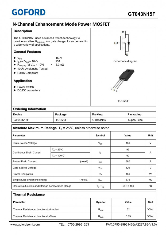 GT043N15F datasheet page 1
