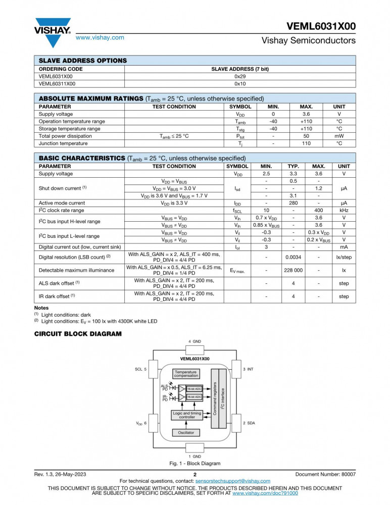 VEML6031X00-GS15 datasheet page 2
