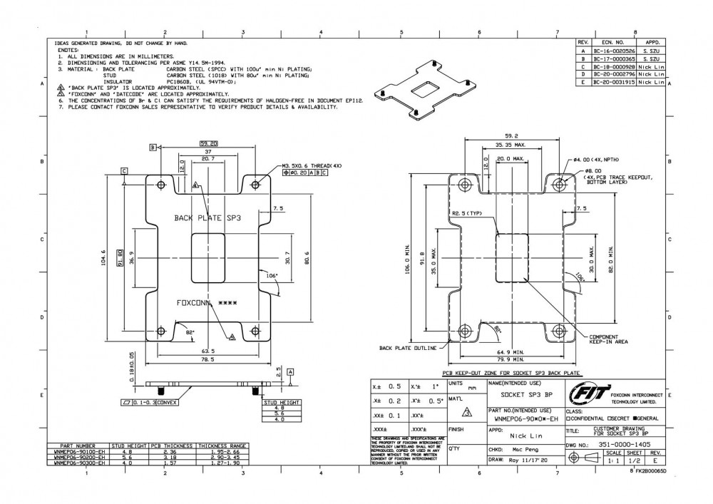 FOXCONN WNMEP06-90100-EH technical drawing page 1