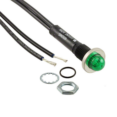 Neon Panel Mount Indicator Green .380″ Hi-Dome 125V Wire Leads for sale