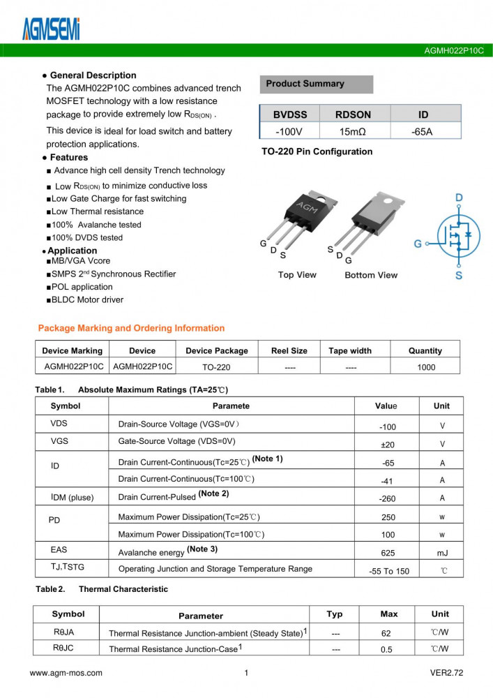 AGMH022P10C datasheet page 1