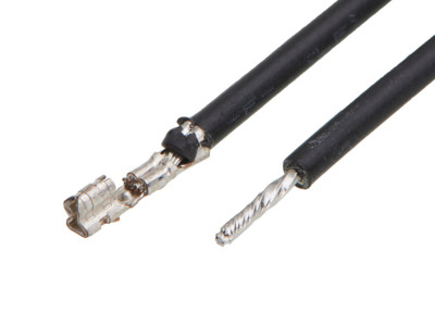 Pre-Crimped Lead Mini-SPOX Female-to-Pigtail, Tin (Sn) Plating, 450.00mm Length, 22 AWG, Black