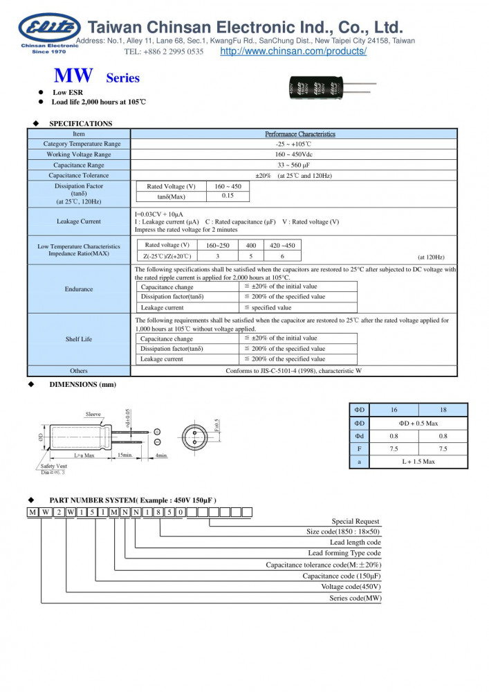 Chinsan MW series datasheet page 1