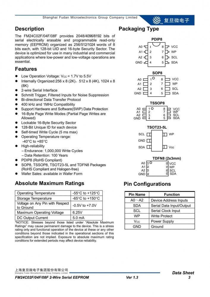FM24C02F datasheet page 3
