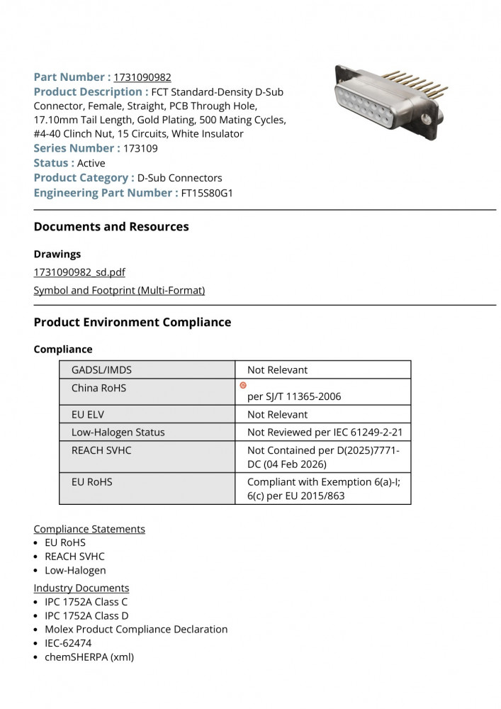 MOLEX 1731090982 technical drawing preview, page 1